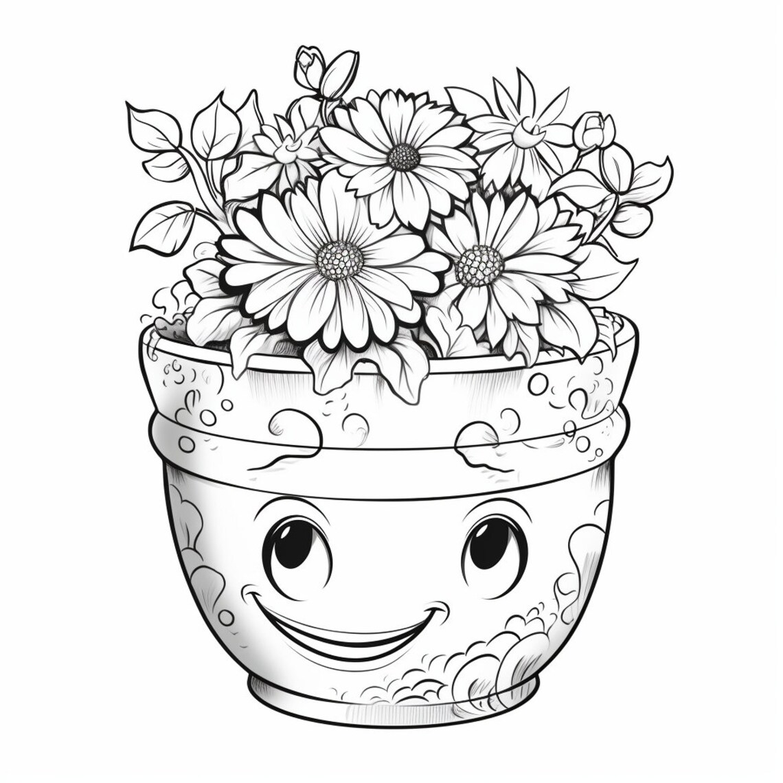 Smiling Blooms: Flower Pot Coloring Pages Filled With Joy and ...