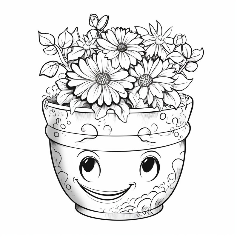 Smiling Blooms: Flower Pot Coloring Pages Filled With Joy and ...