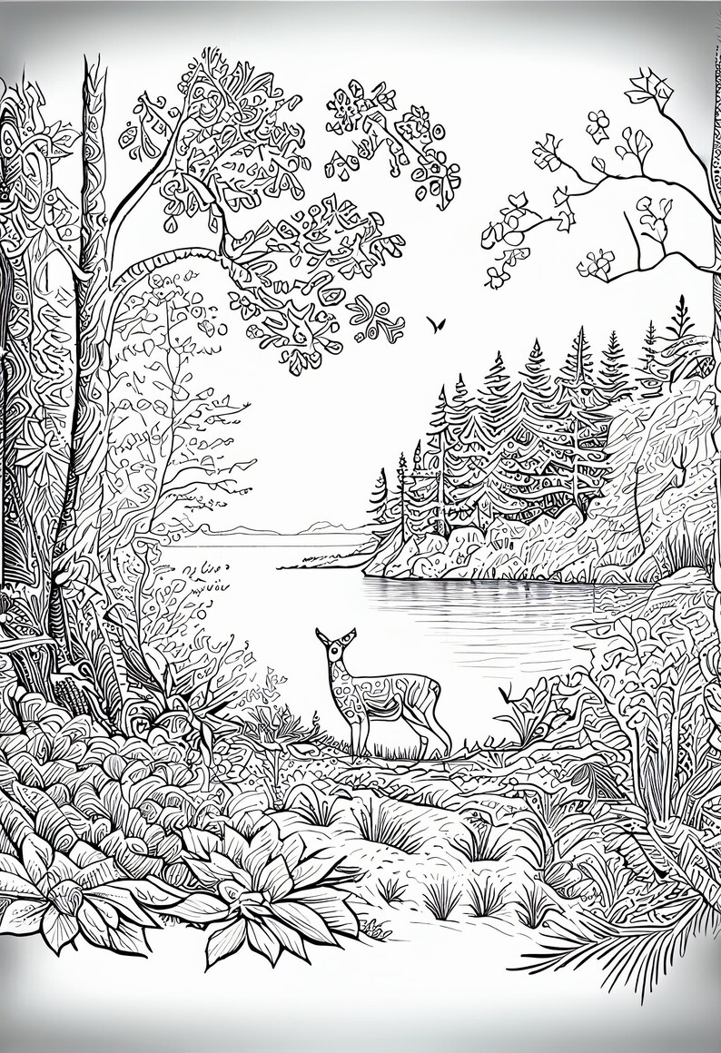 5 NATURE SCENES COLORING Instant Download Only on Etsy - Etsy