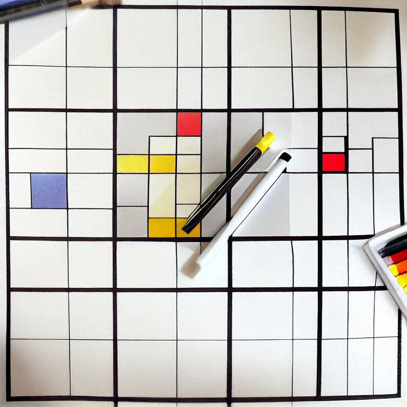 Piet Mondrian Coloring Pages | 30 Colorful Geometry Pages: Exploring ...