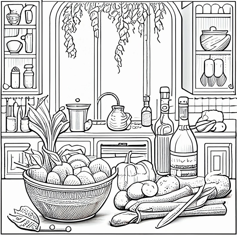 Coloring Pages of Food and Kitchen Scenes Featuring a Variety - Etsy
