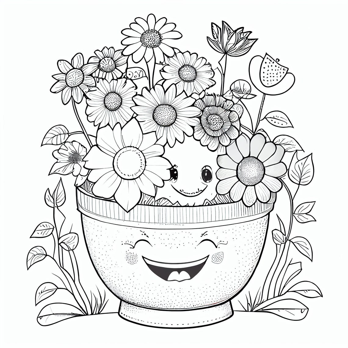 Smiling Blooms: Flower Pot Coloring Pages Filled With Joy and ...