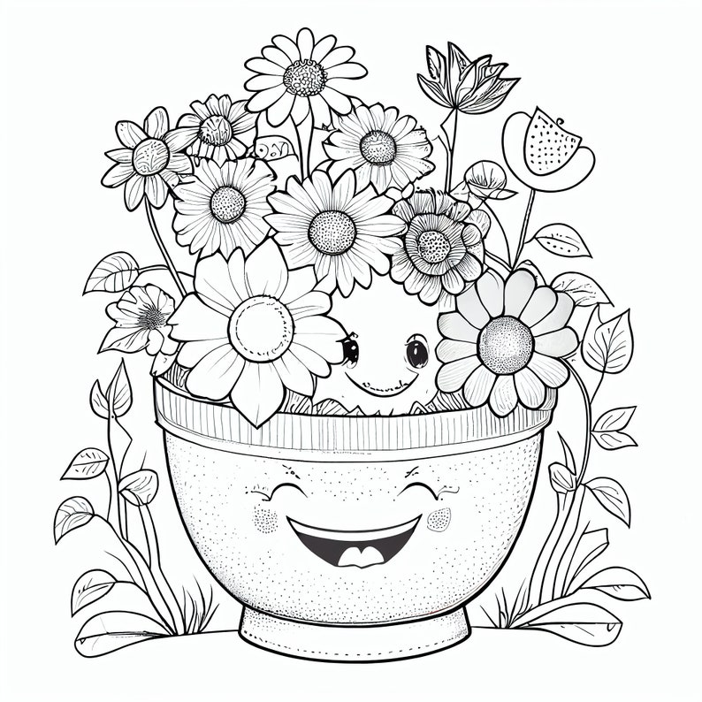 Smiling Blooms: Flower Pot Coloring Pages Filled With Joy and ...