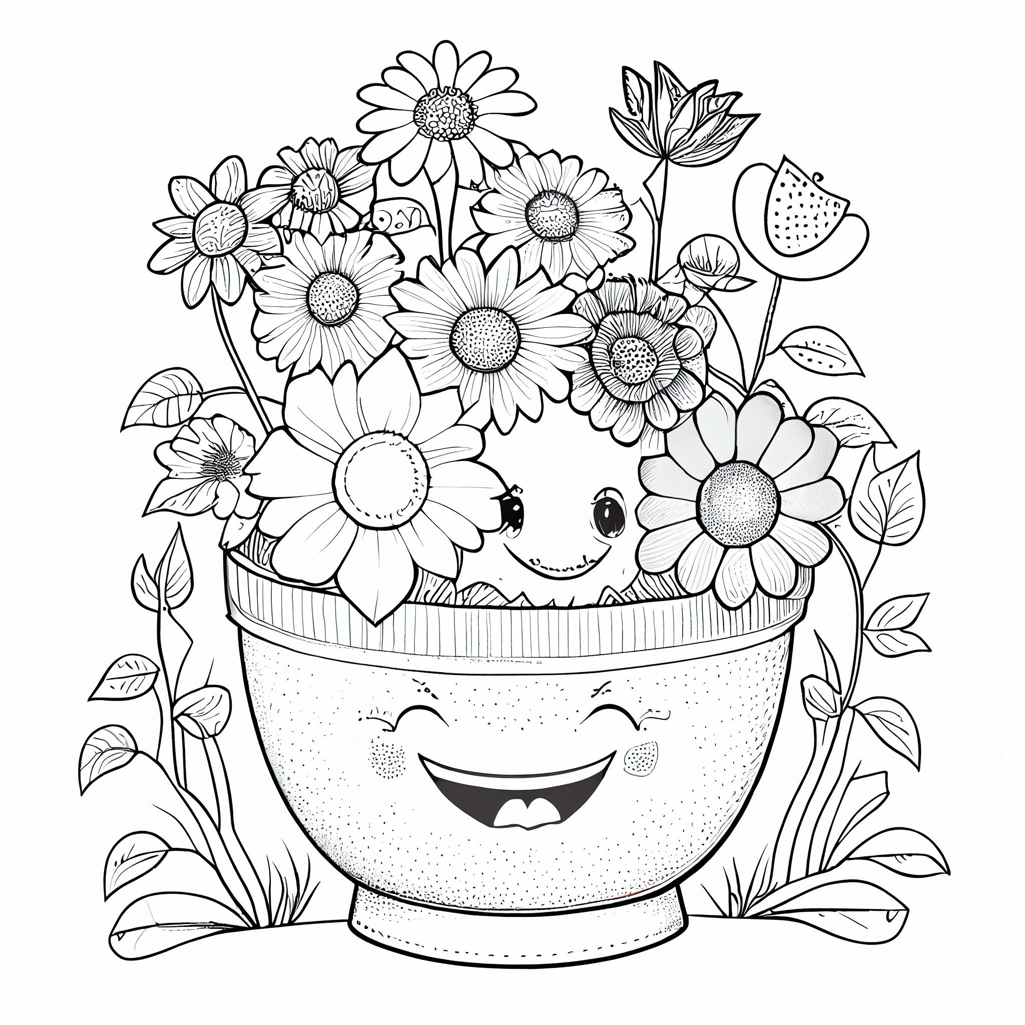 Smiling Blooms: Flower Pot Coloring Pages Filled With Joy and ...