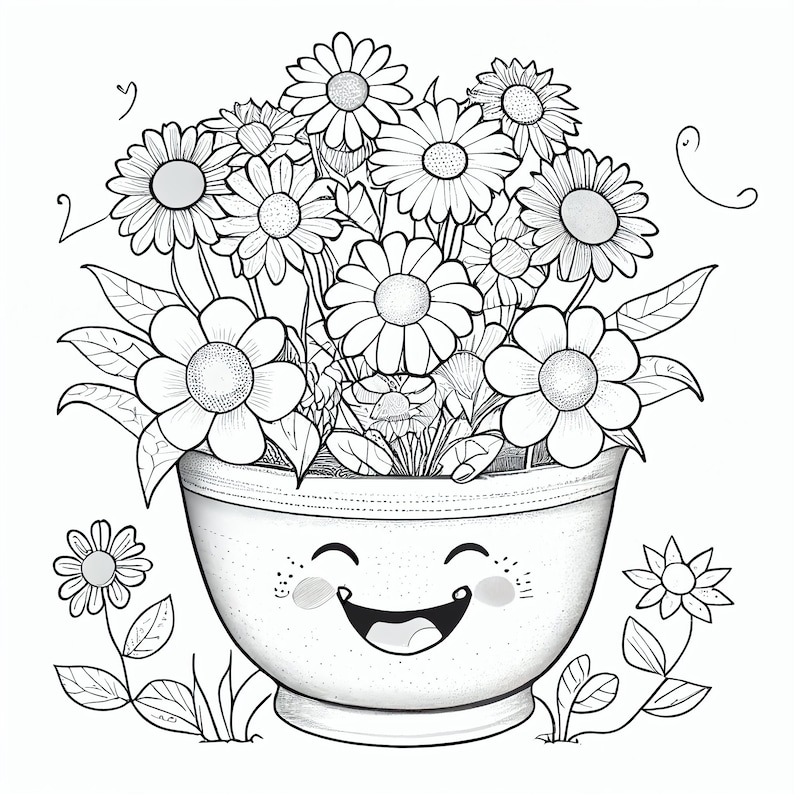 Smiling Blooms: Flower Pot Coloring Pages Filled With Joy and ...