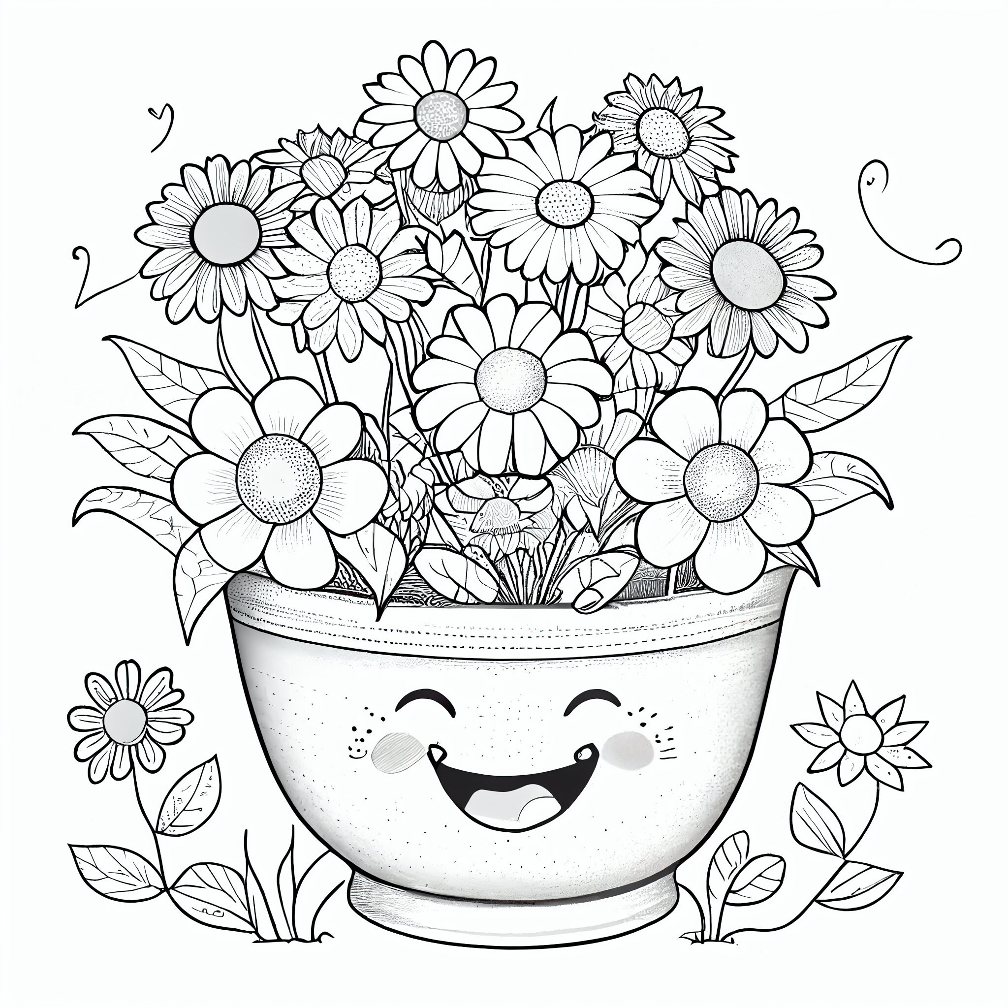 Smiling Blooms: Flower Pot Coloring Pages Filled With Joy and ...