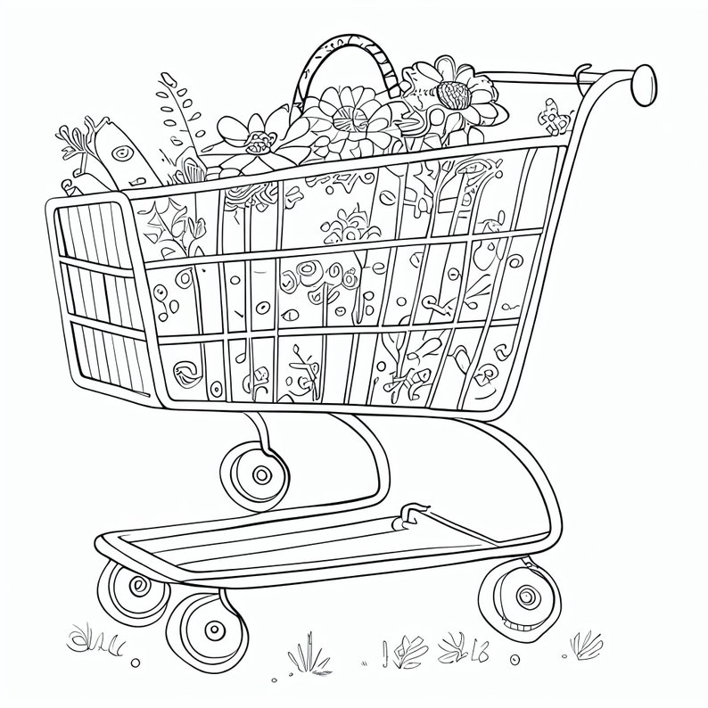 40 COLORING PAGES Shopping Carts Instant DIGITAL Download - Etsy