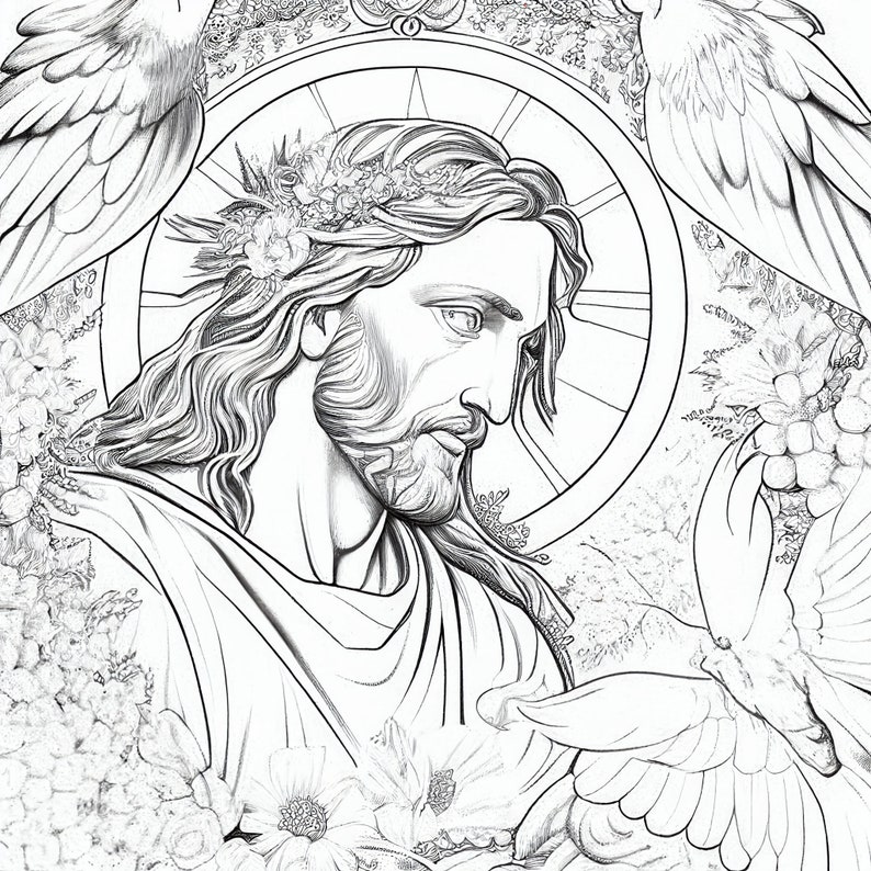 JESUS CHRIST Coloring Pages for Adults Bible Artwork for Instant ...