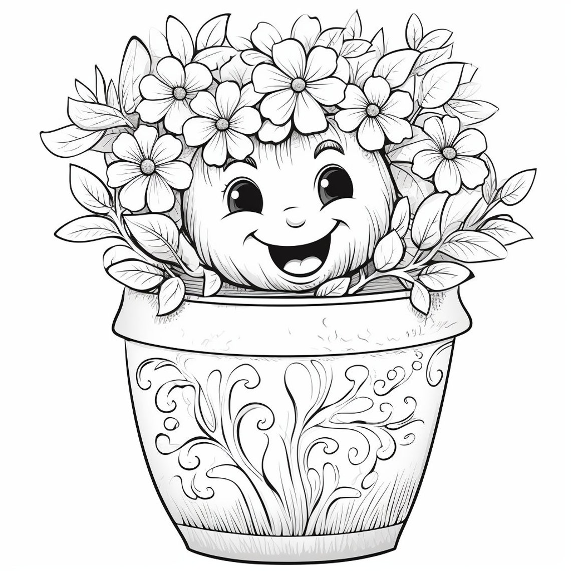 Smiling Blooms: Flower Pot Coloring Pages Filled With Joy and ...