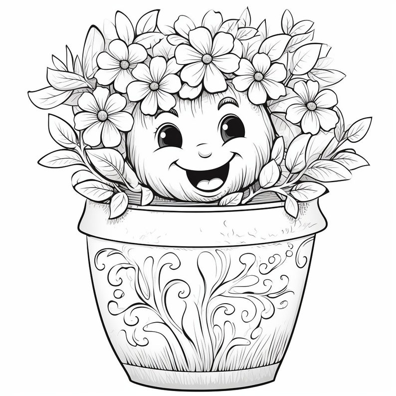 Smiling Blooms: Flower Pot Coloring Pages Filled With Joy and ...
