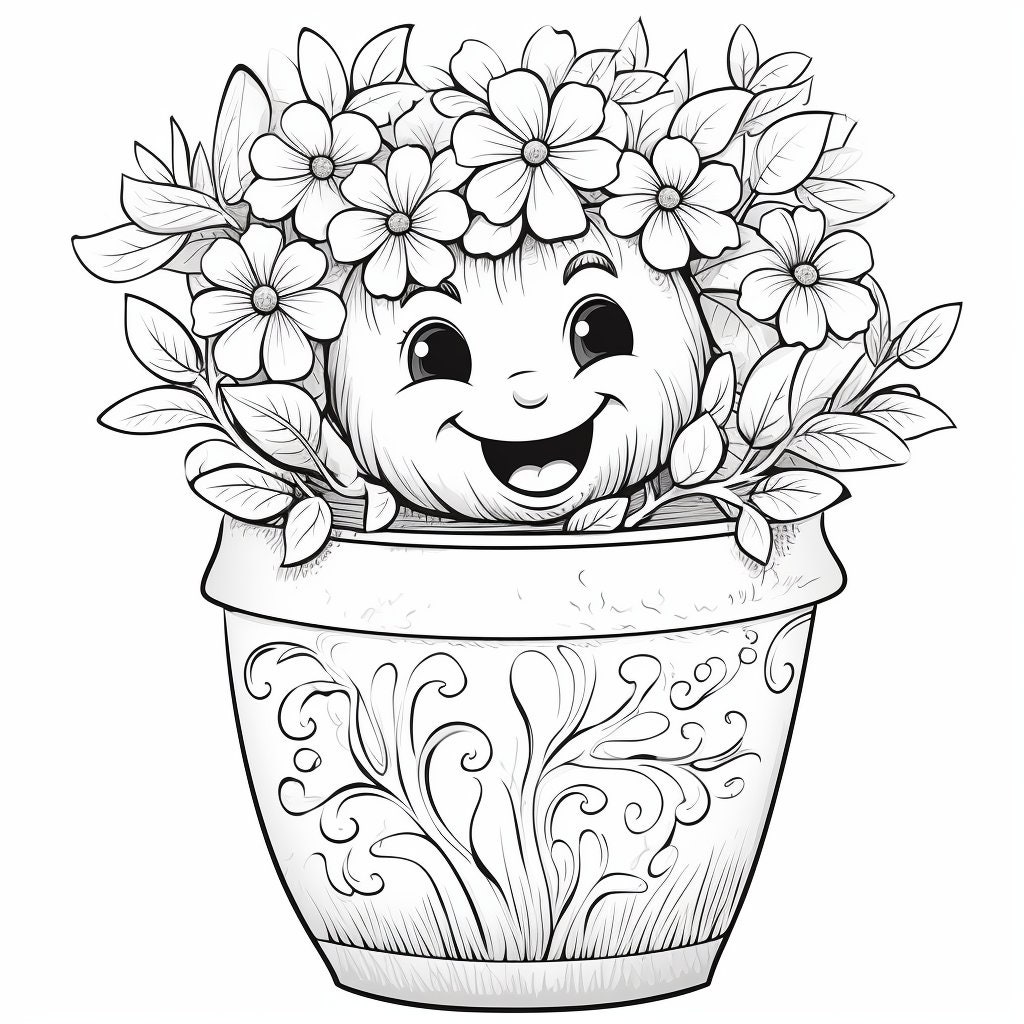 Smiling Blooms: Flower Pot Coloring Pages Filled With Joy and ...