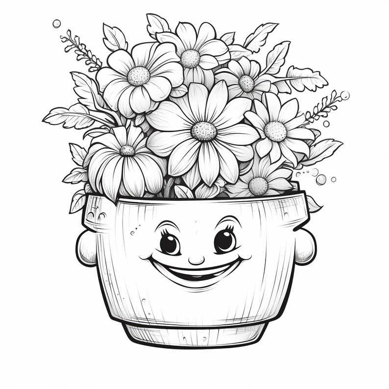 Smiling Blooms: Flower Pot Coloring Pages Filled With Joy and ...