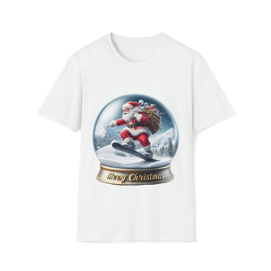 Santa Snowboarding Snow Globe Series T-shirt Merry Christmas Stocking ...