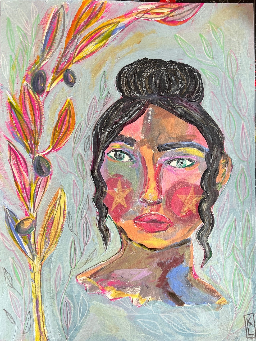 ARABELLA Original Mixed Media Collage Painting of Female Portrait, Lady ...