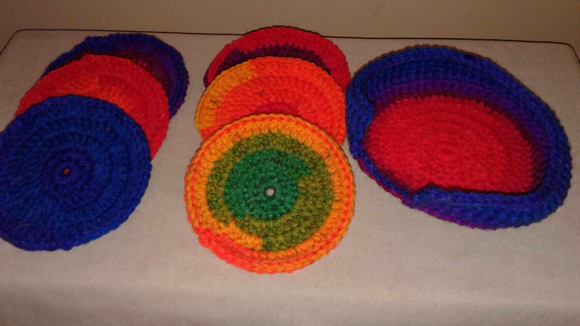 Rainbow Colored 6 Piece Coaster Set and Holder - Etsy