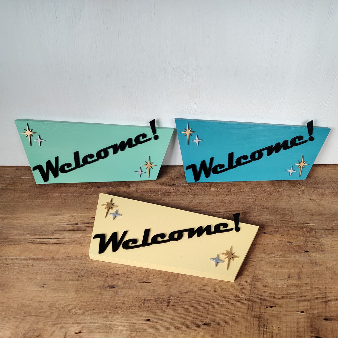 Mid Century Entry Way Welcome Sign - Mid Century Atomic Age Front Door ...