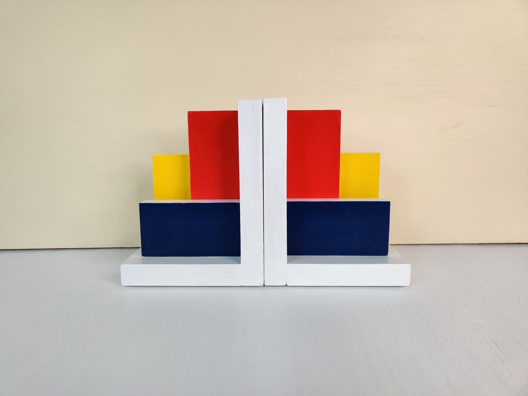 Mondrian Bookends: Hand Painted Modernist Decor - Etsy