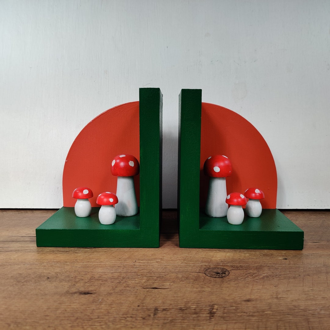 1970s Styled Mushroom Theme Bookends - Retro Mushroom Home Decor ...