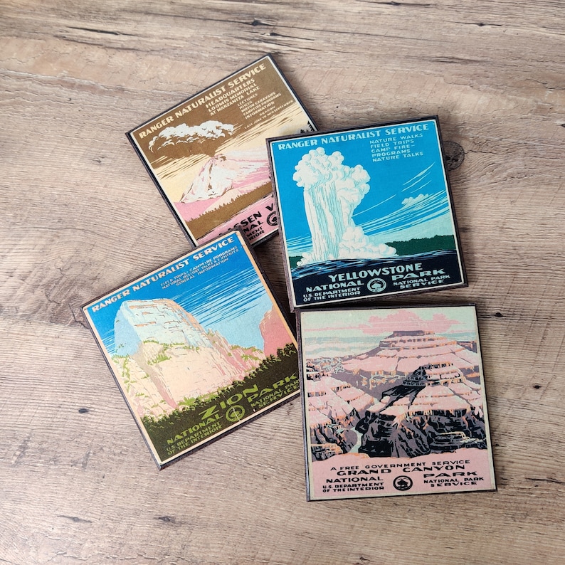 Vintage US National Parks Travel Poster Design Wooden Drink Coasters ...