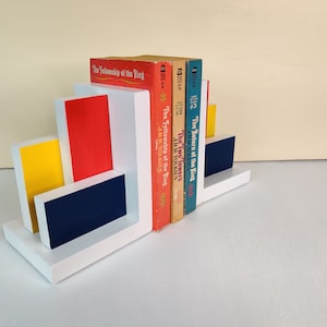 Modern Abstract Bookends | Piet Mondrian Inspired Red, Yellow, and Blue ...
