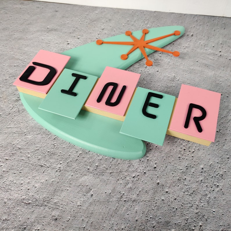 1950s Style Atomic Diner Sign Retro Futurism Painted Space - Etsy