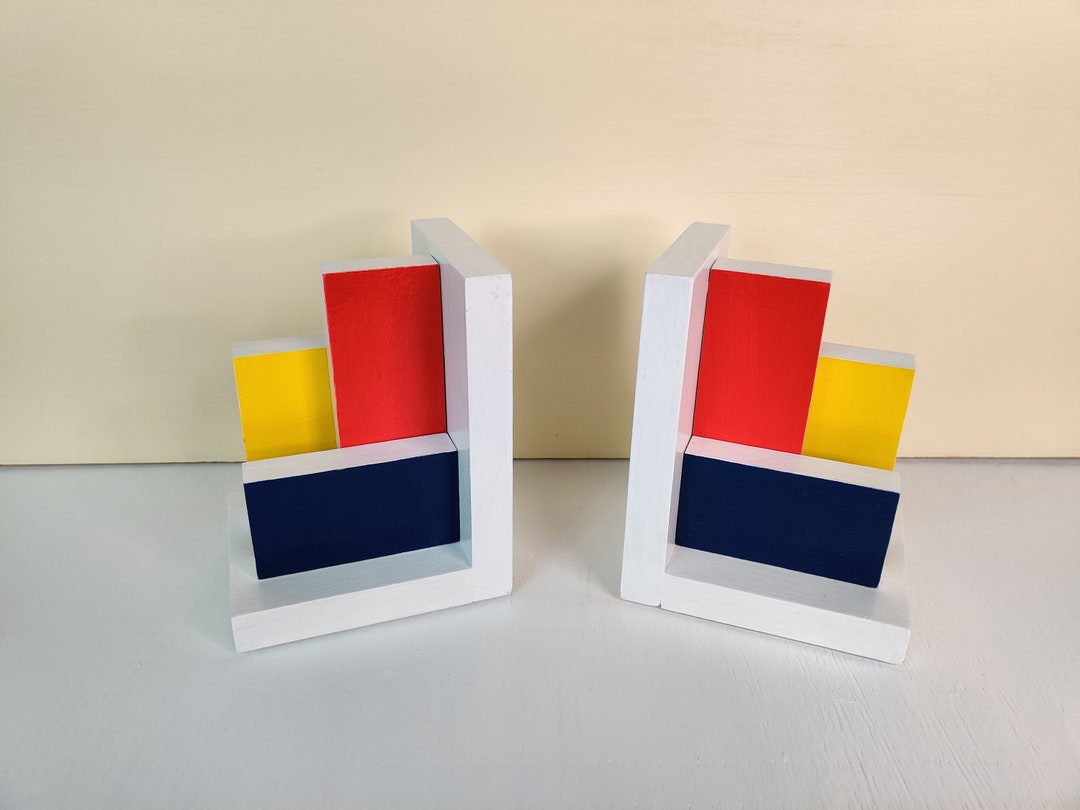 Modern Abstract Bookends Piet Mondrian Inspired Red, Yellow, and Blue ...
