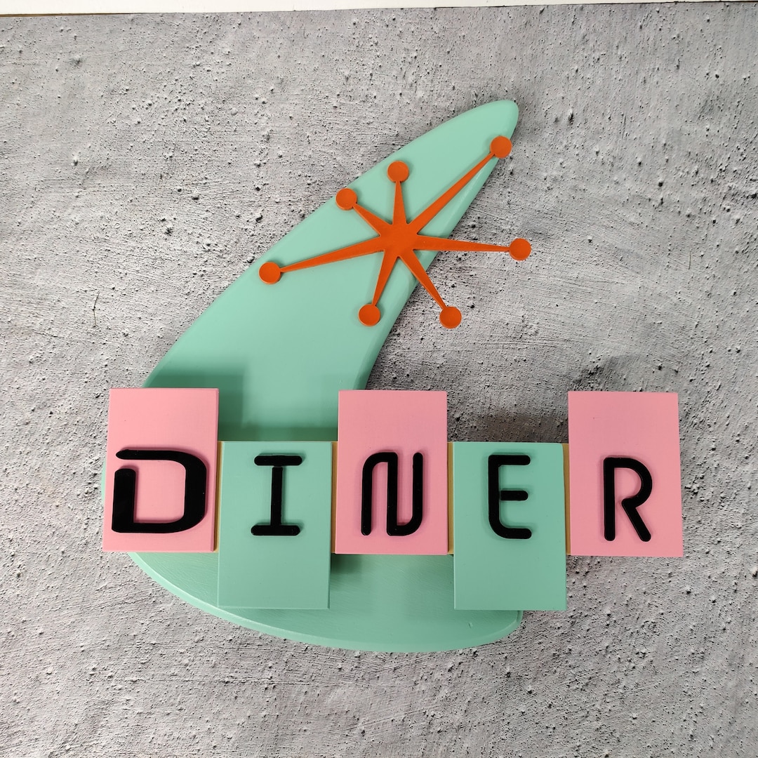 1950s Style Atomic Diner Sign - Retro Futurism - Painted Space Age ...