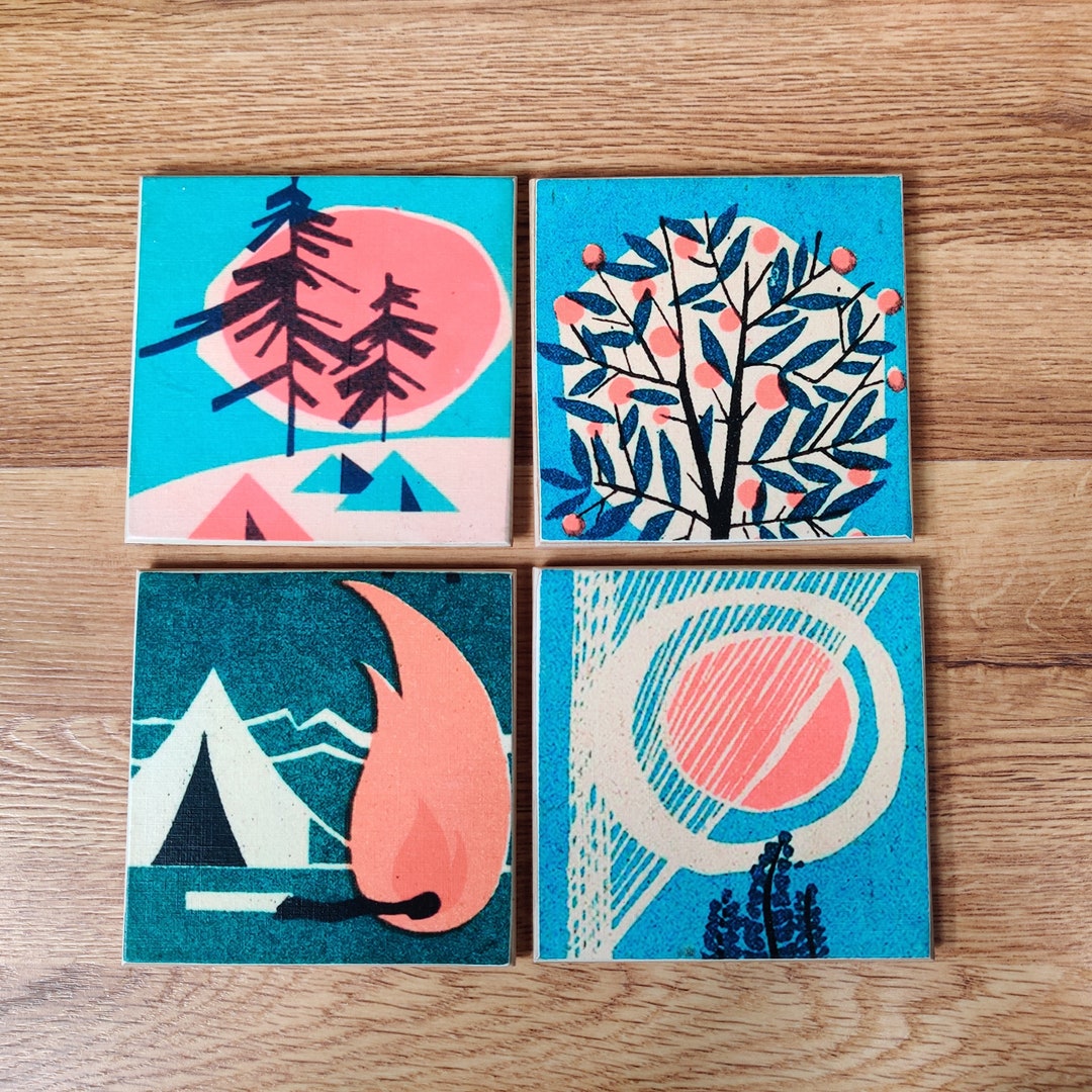 Colorful Abstract Wooden Drink Coasters Nature Theme Coaster Set Cork ...