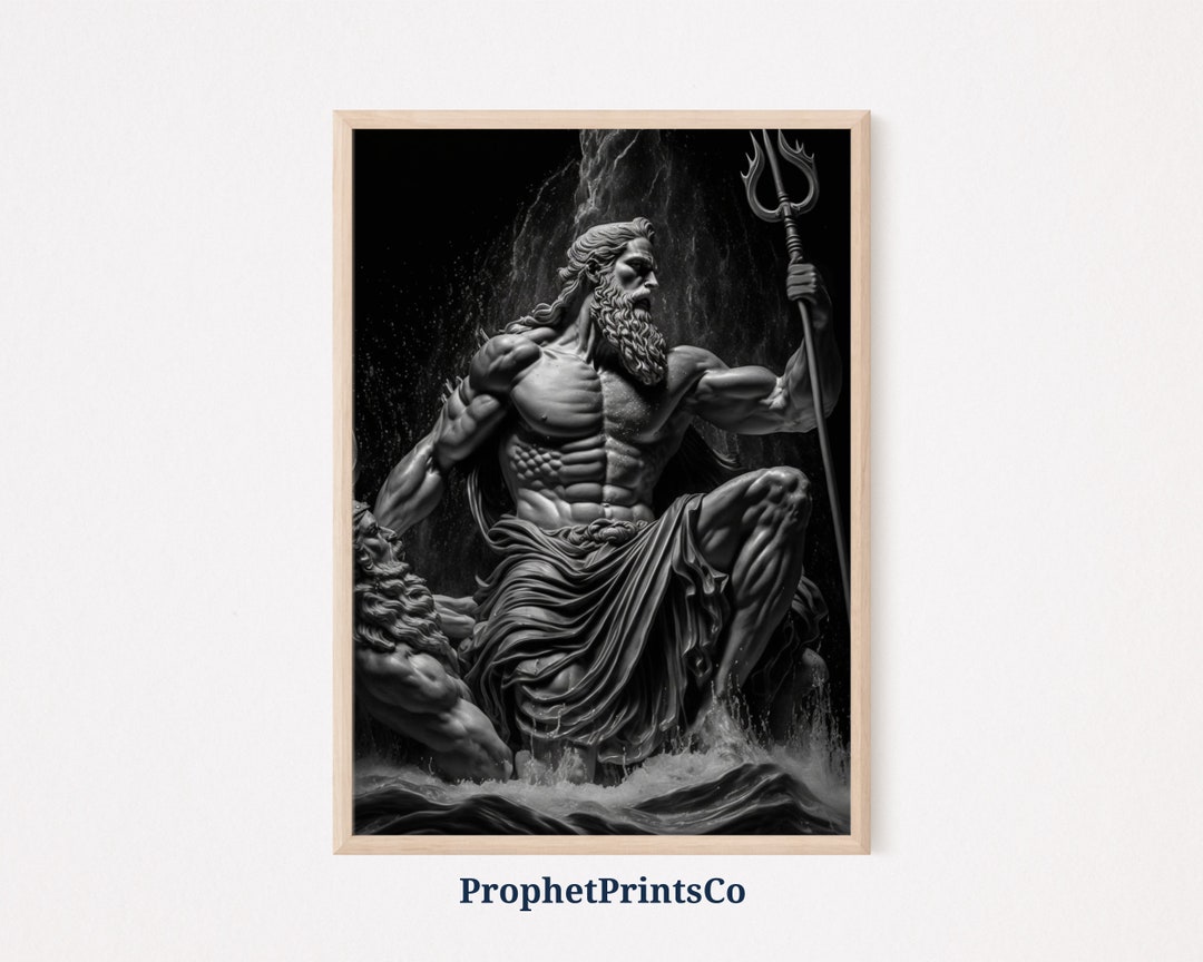 Poseidon Statue Poster Print | Greek God Statue Wall Art | Greece Gift ...