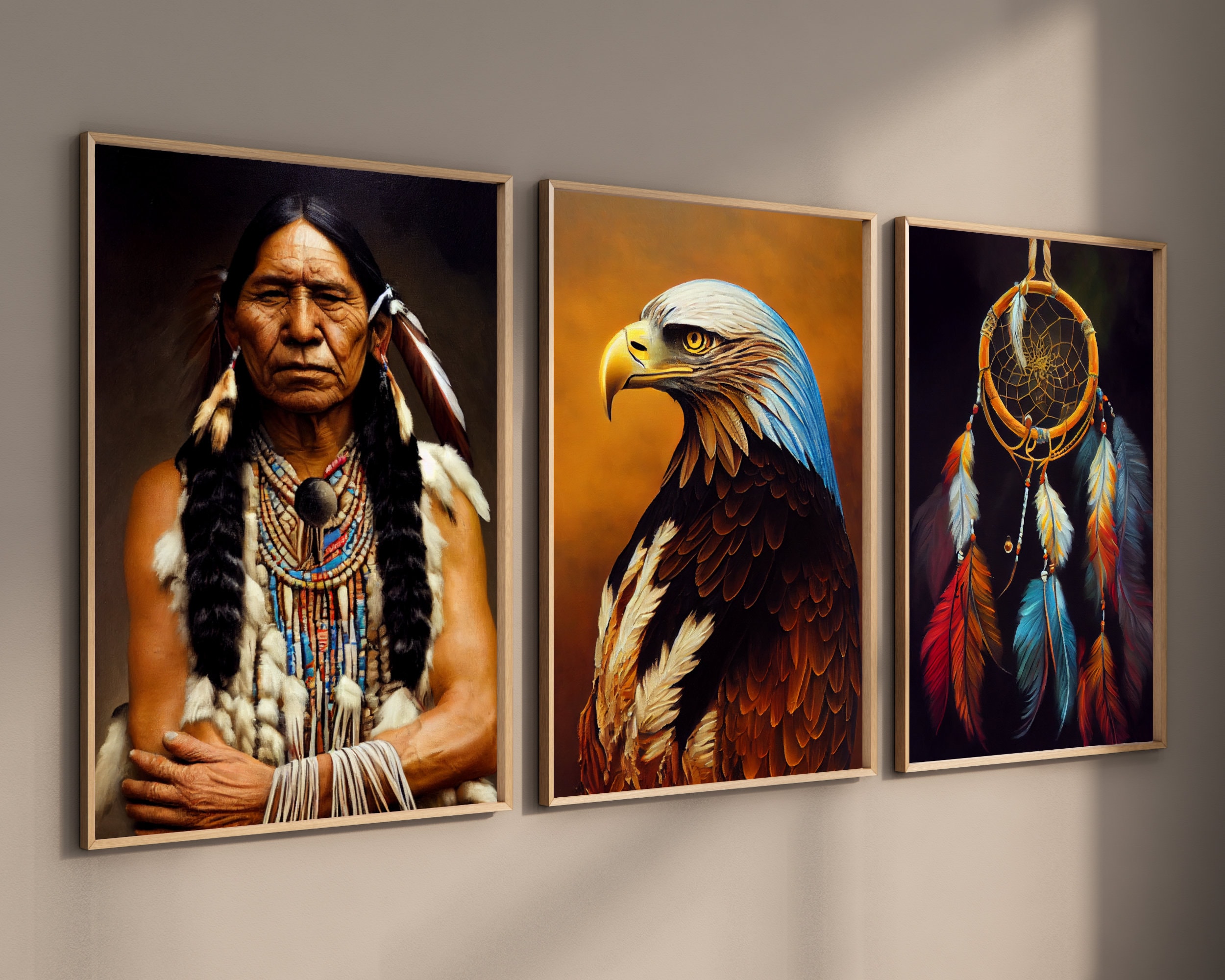 SET OF 3 Native Oil Painting Poster Prints | Dreamcatcher Wall Art ...