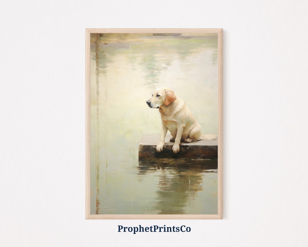 Vintage Yellow Lab Oil Painting Print | Dog Art | Gift for Dog Lover ...