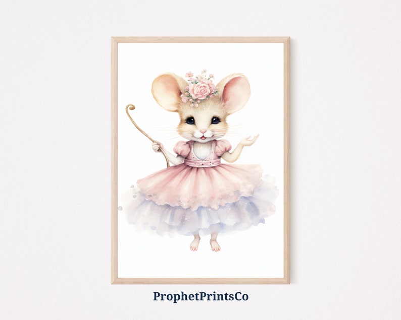 Cute Mouse Print Balletcore Wall Art Pink Grandmillenial Print Coquette ...