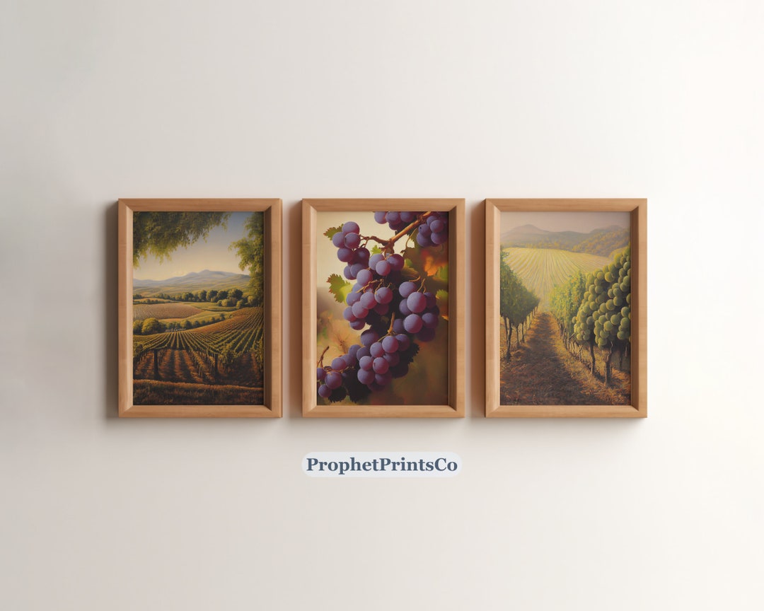 SET OF 3 Vineyard Oil Painting Poster Prints | Cute Kitchen Wall Art ...