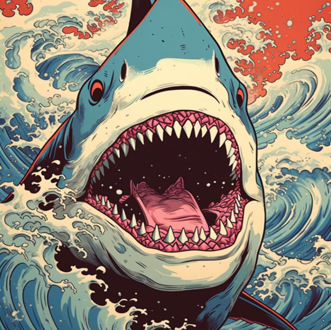 Japanese Shark Poster Print | Colorful Shark Wall Art | Japan Pop Art ...