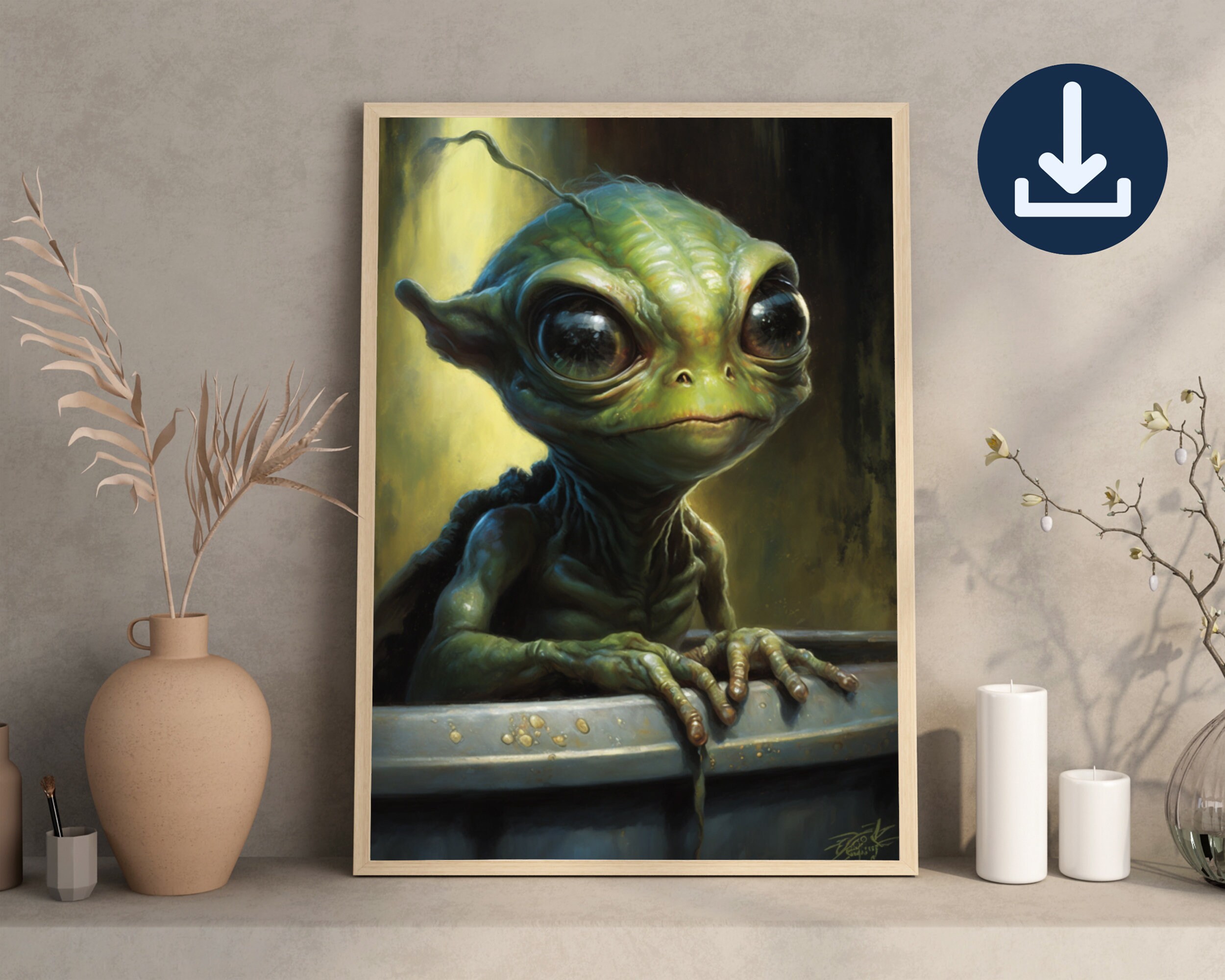 Friendly Alien Poster Print Cute Space Wall Art Alien Lover Gift Retro ...
