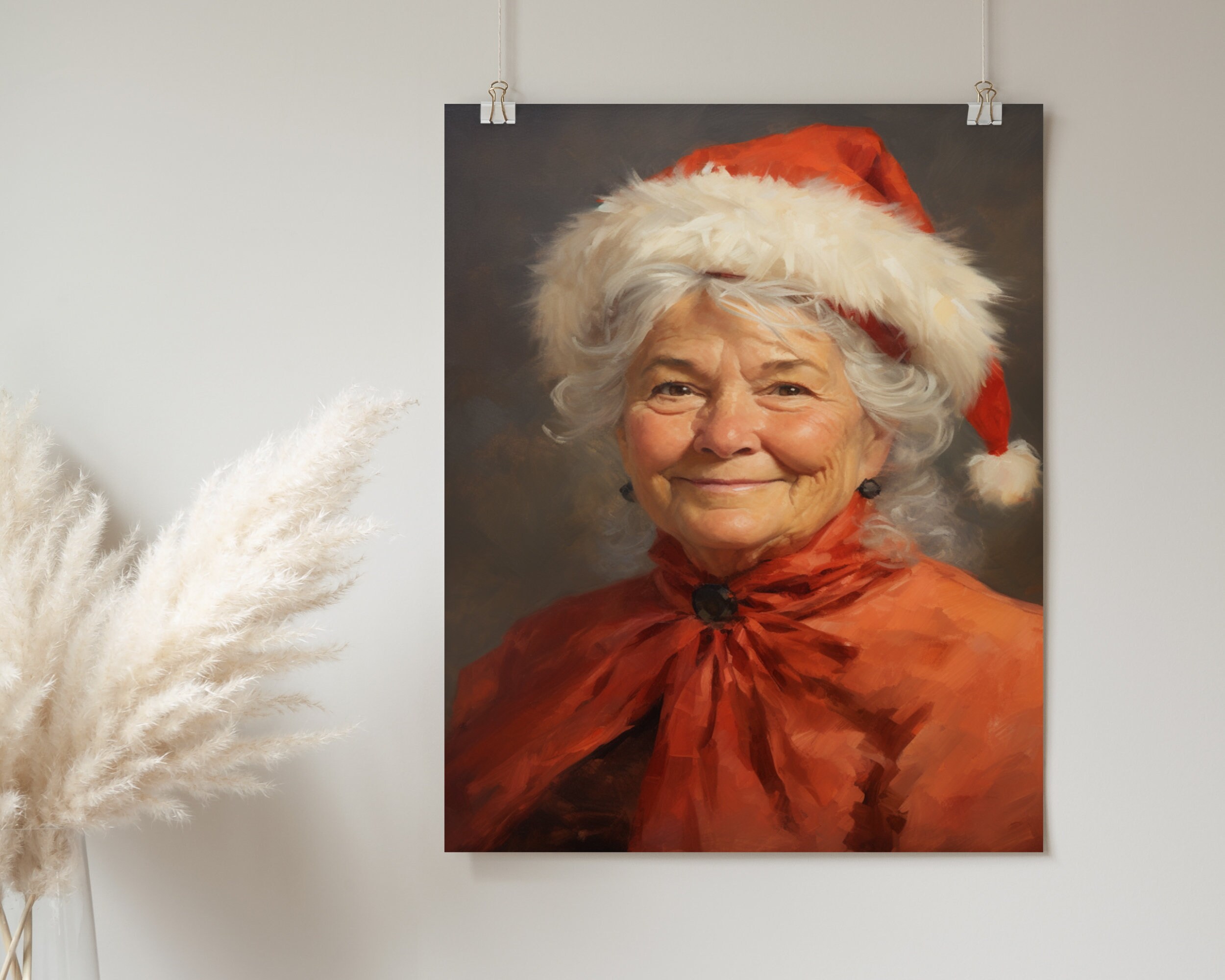 Vintage Mrs Claus Print Winter Wall Art Santa Print Christmas Oil ...