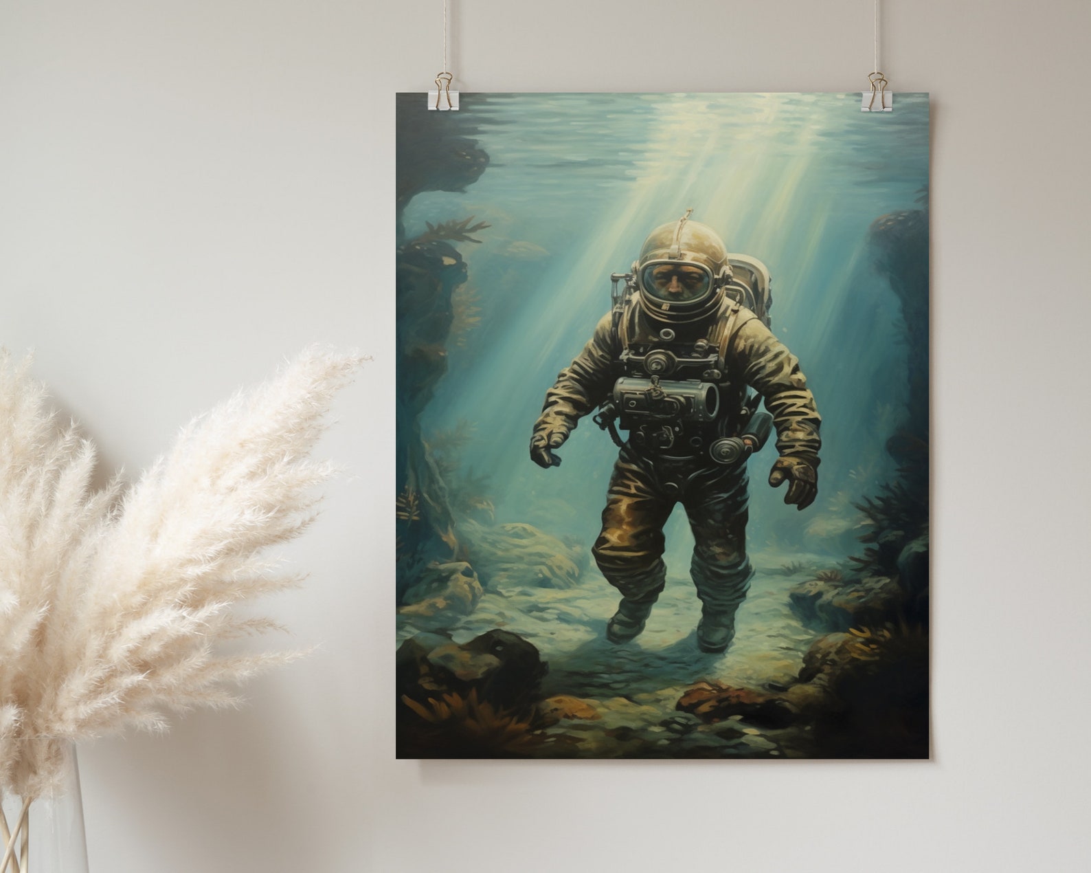Vintage Scuba Diver Print | Scuba Wall Decor | Scuba Diver Gift | Diver ...