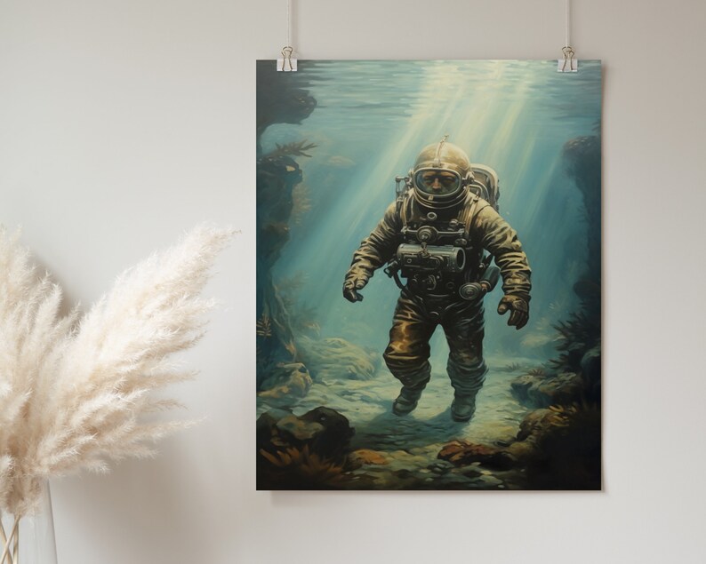 Vintage Scuba Diver Print | Scuba Wall Decor | Scuba Diver Gift | Diver ...