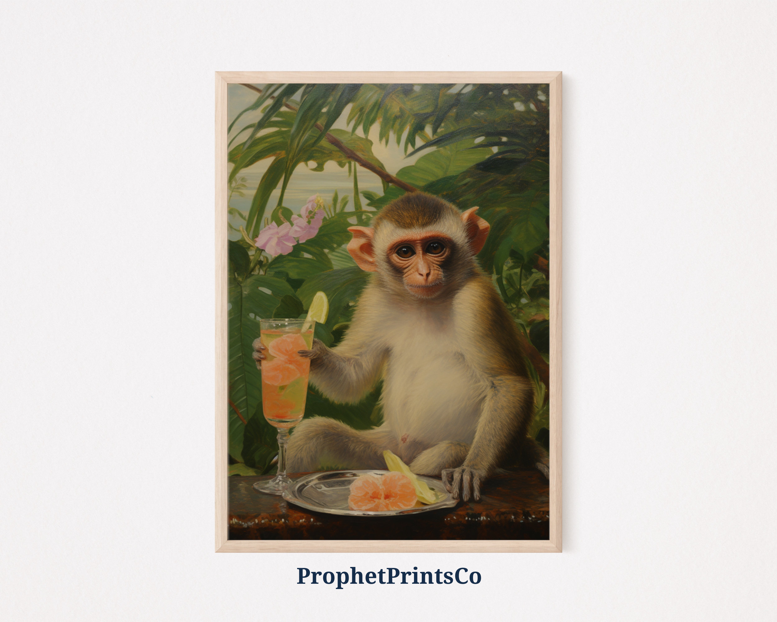 Monkey Cocktail Print | Monkey Gentleman Print | Retro Wall Art | Cute ...