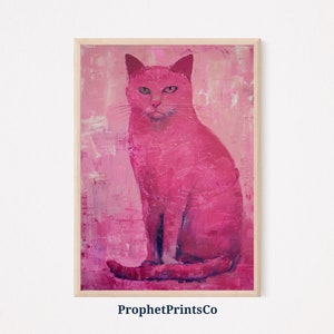 Set of 4 Pink Cat Art Prints | Whimsical Nursery Wall Art | Cute Home ...