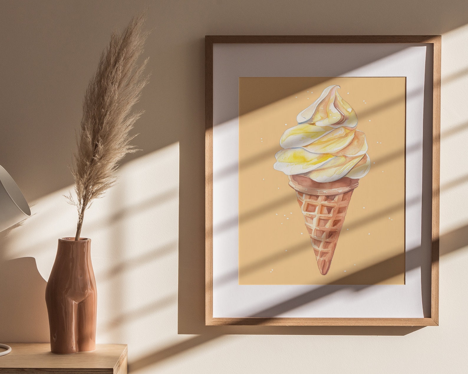 Yellow Girly Retro Ice Cream Poster Print | Vintage Wall Art | Fun Gift ...