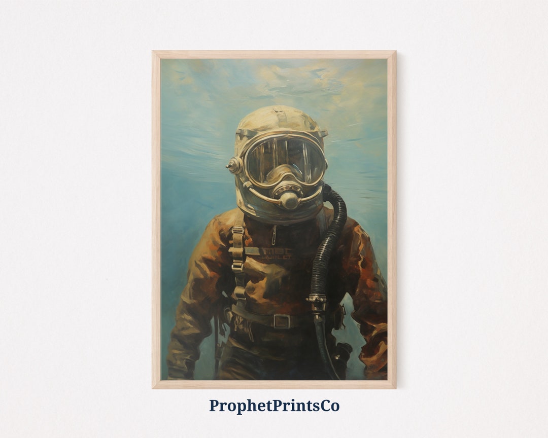 Vintage Scuba Diver Print | Scuba Wall Decor | Scuba Diver Gift | Diver ...