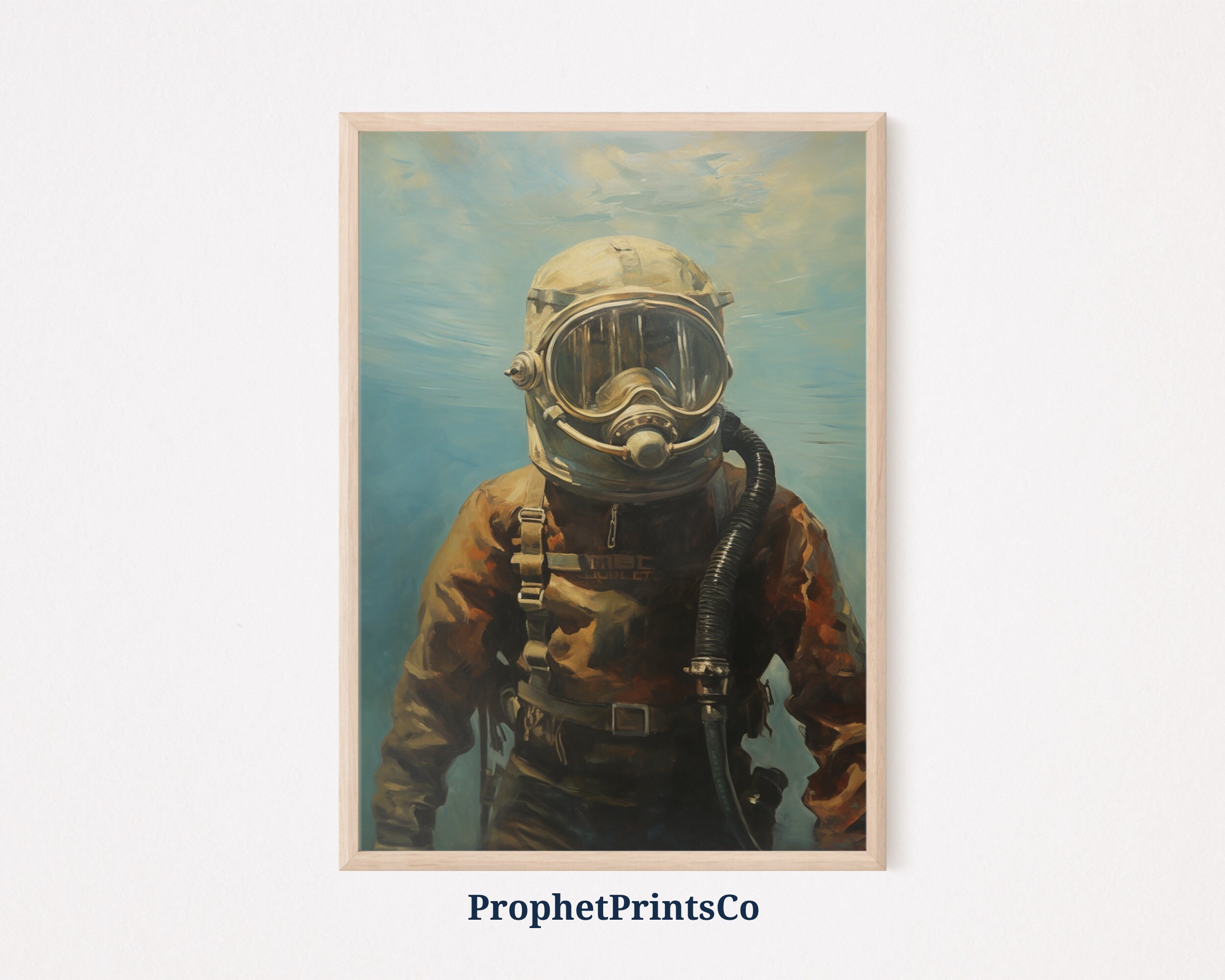 Vintage Scuba Diver Print | Scuba Wall Decor | Scuba Diver Gift | Diver ...