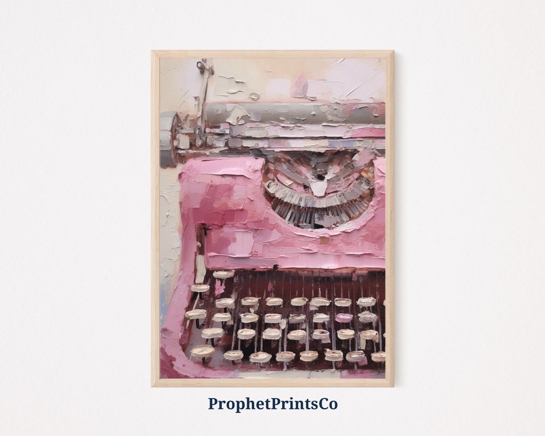 Pink Typewriter Oil Painting Print | Journalist Wall Art | Book Lover ...