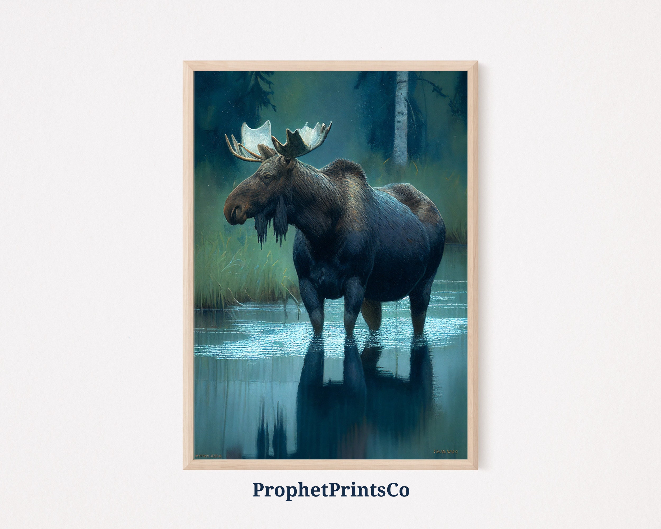 Moose Oil Painting Poster Print Wildlife Animal Wall Art Nature Lover ...