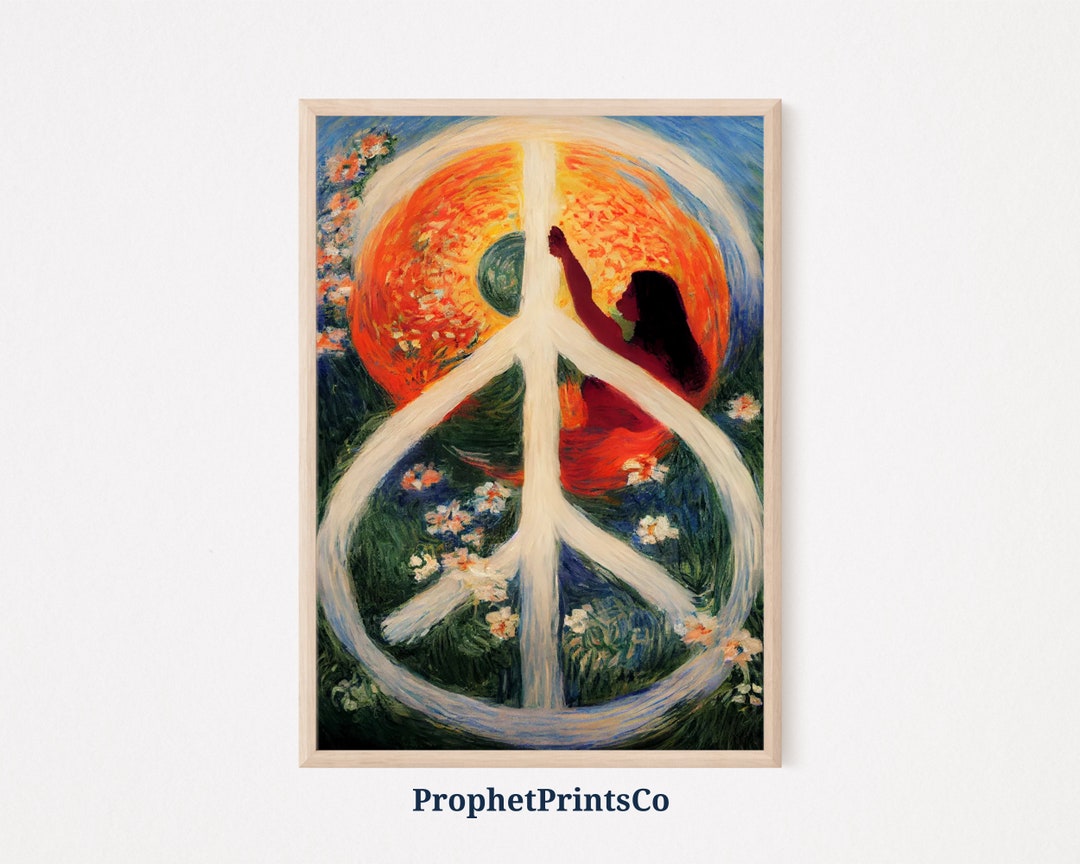 Hippie Peace Sign Poster Print | 70s Oil Painting Wall Art | Peace ...