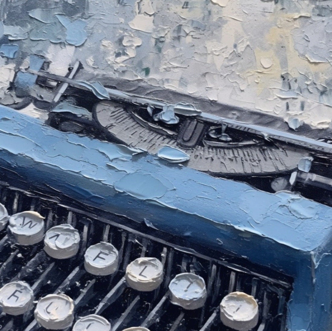Blue Typewriter Oil Painting Print | Journalist Wall Art | Book Lover ...