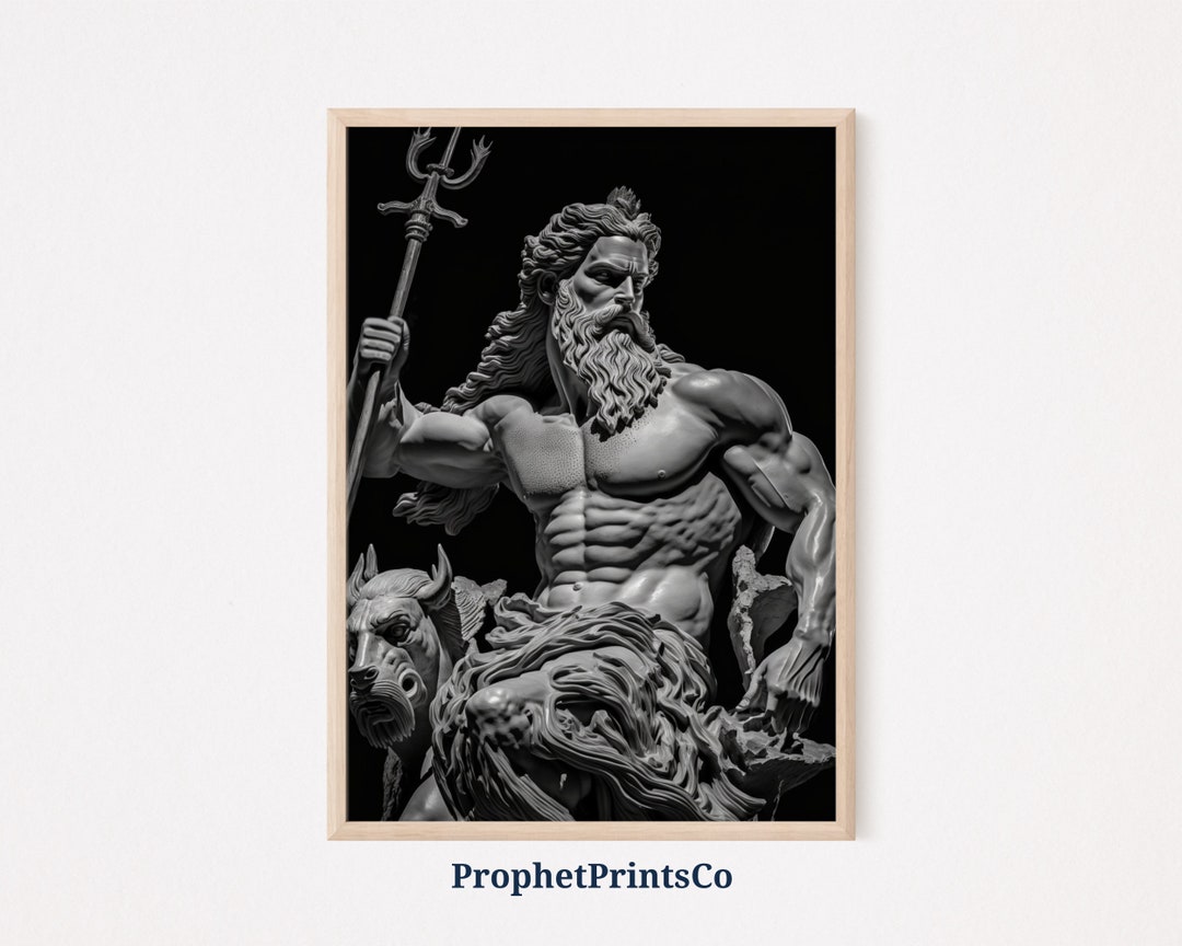 Poseidon Statue Poster Print | Greek God Statue Wall Art | Greece Gift | Black and White Home ...