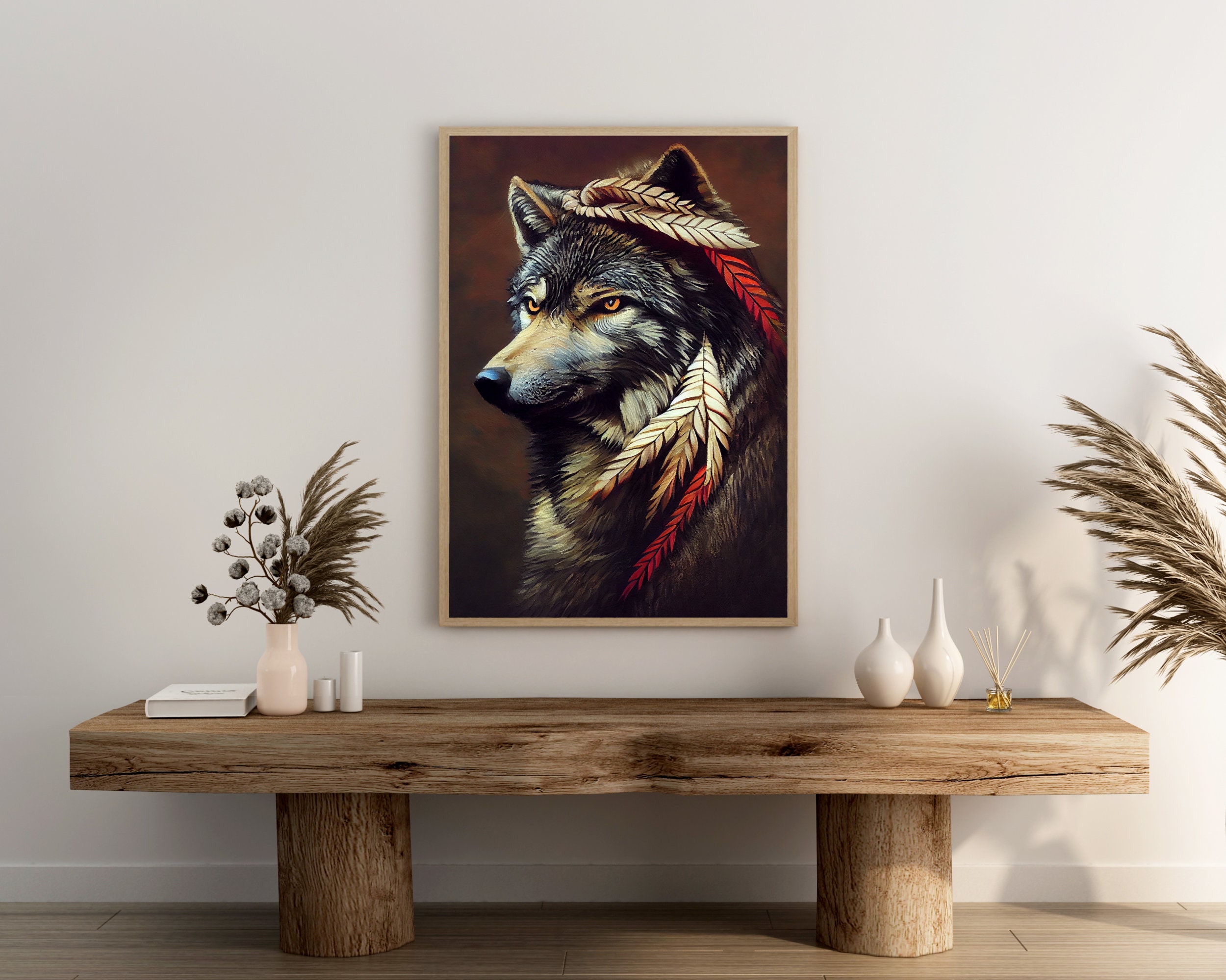 Wolf Oil Painting Poster Print Native Wall Art Wolf Lover Gift Native ...