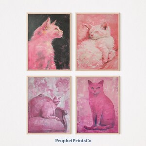 Set of 4 Pink Cat Art Prints | Whimsical Nursery Wall Art | Cute Home ...